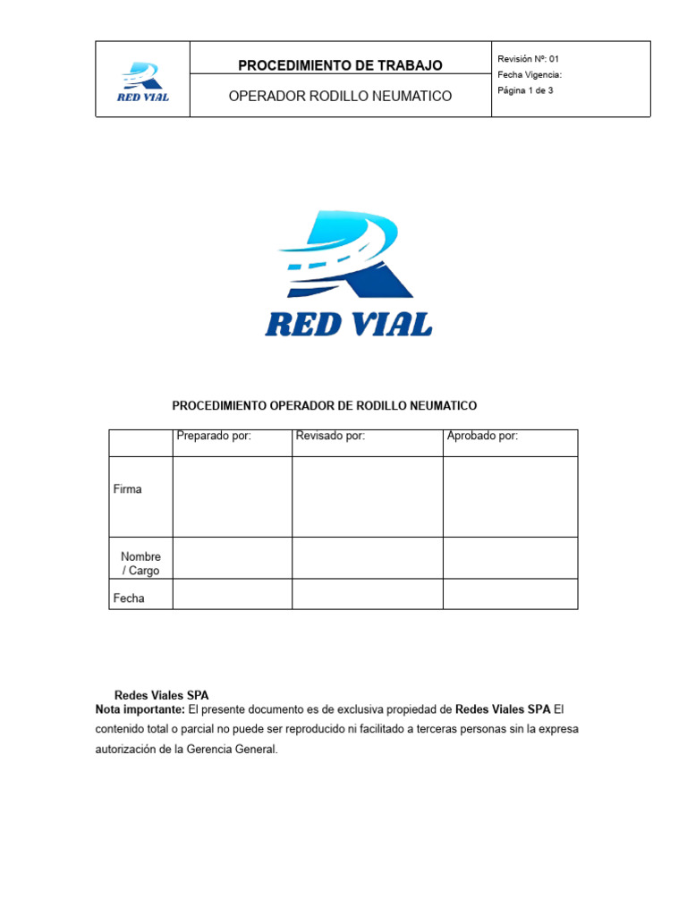 Procedimiento Operador de Rodillo Neumatico | PDF | Neumático