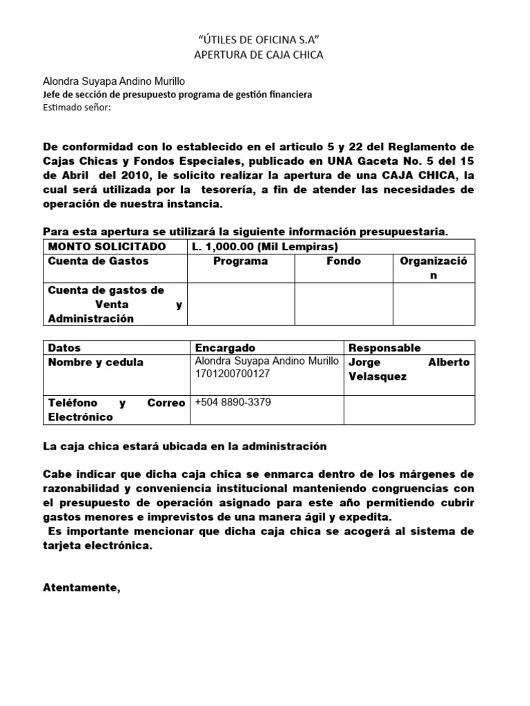 Apertura de Caja Chica | PDF