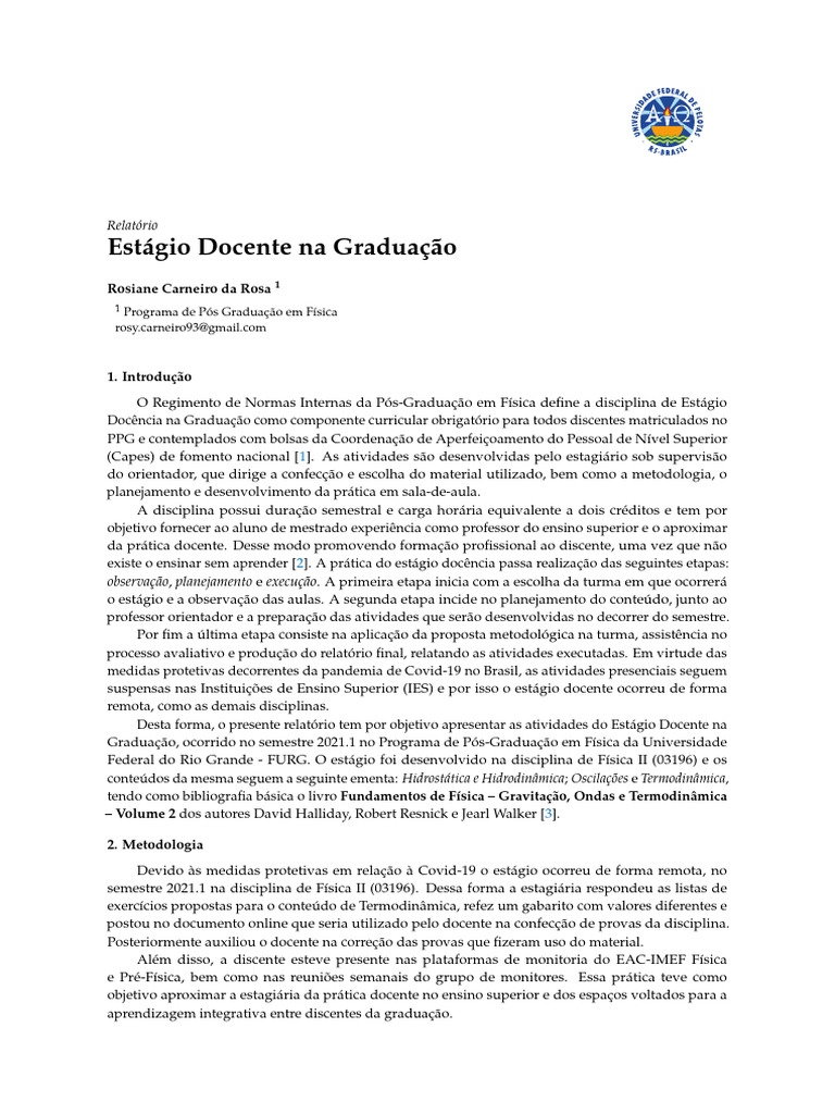 Estágio Docência Doutorado Física | PDF | Temperatura | Entropia