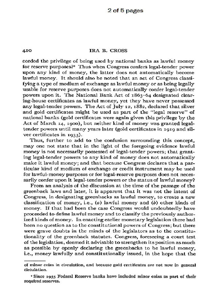 2-Ira B. Cross, Lawful Money A Note | PDF