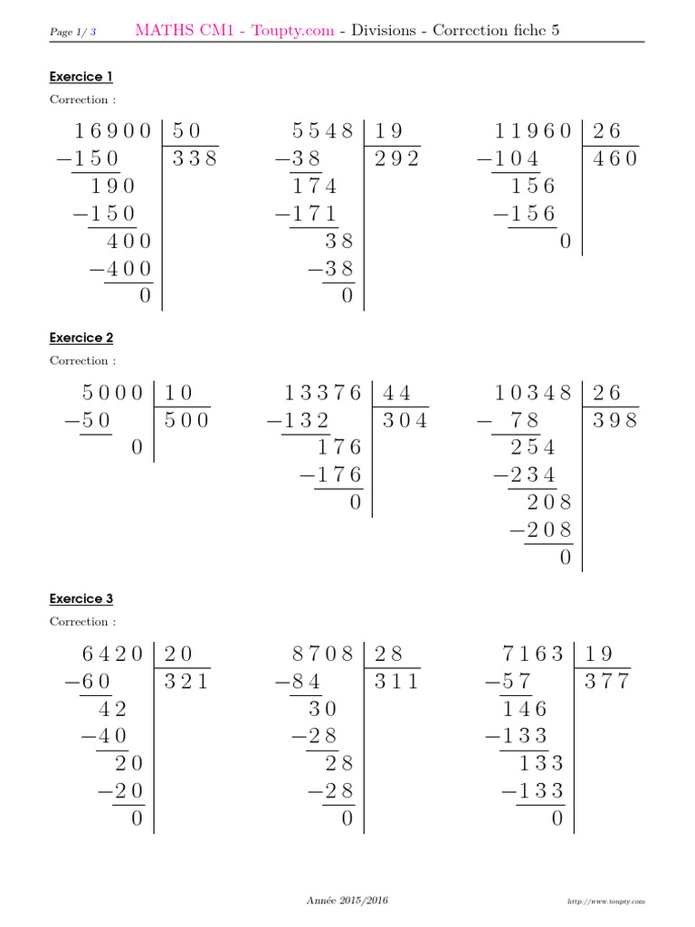 Division cm1 5 Corrige | PDF