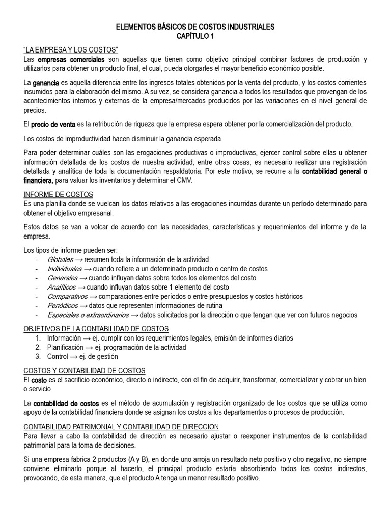 Resumen - Elementos Básicos de Costos Industriales | PDF | Lean Manufacturing | Contabilidad de ...