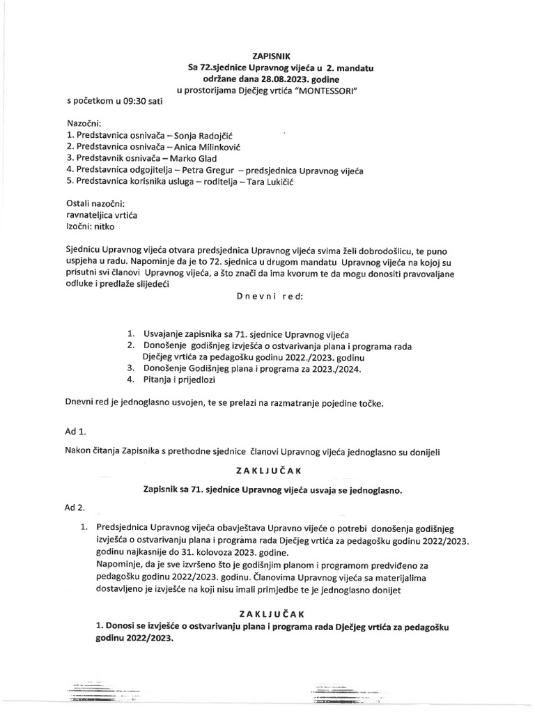 Zapisnik Sa 72. Sjednice | PDF