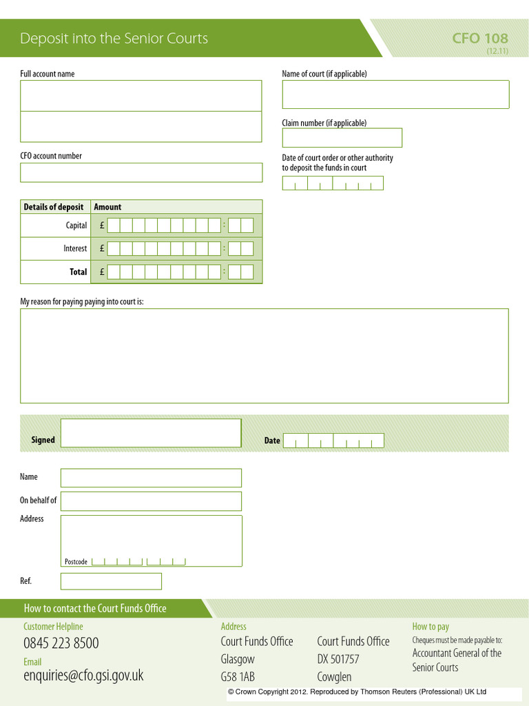 CFO 108 Deposit Into The Senior Courts | PDF