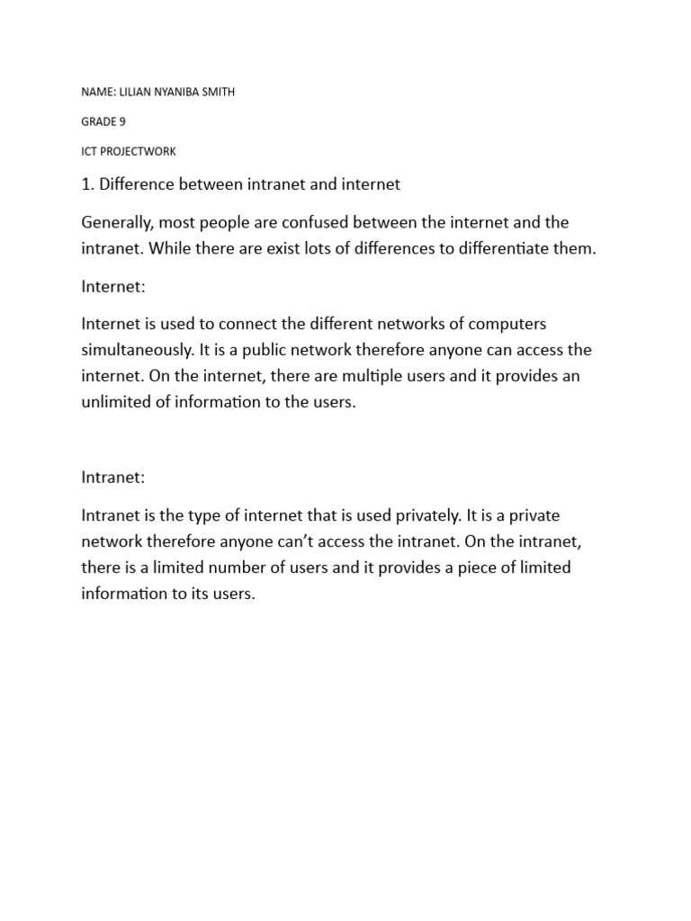 Name: Lilian Nyaniba Smith Grade 9 Ict Projectwork | PDF | Computer Network | Router (Computing)