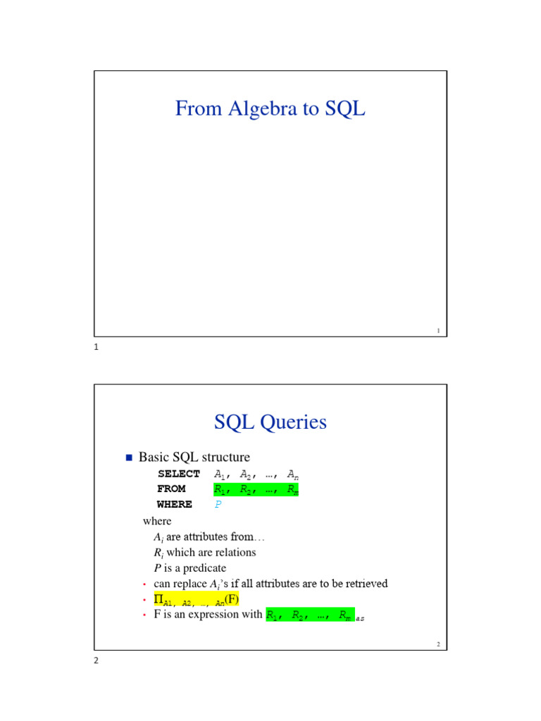 Algebra - To - SQL 2023 2 1 | PDF | Sql | Table (Database)