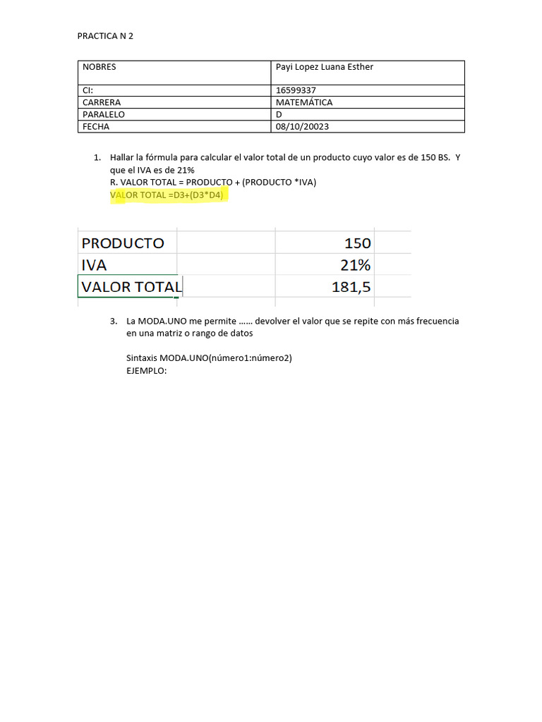 Practica N2 Introduccion A La Computacion (Excel) | PDF | Matemáticas