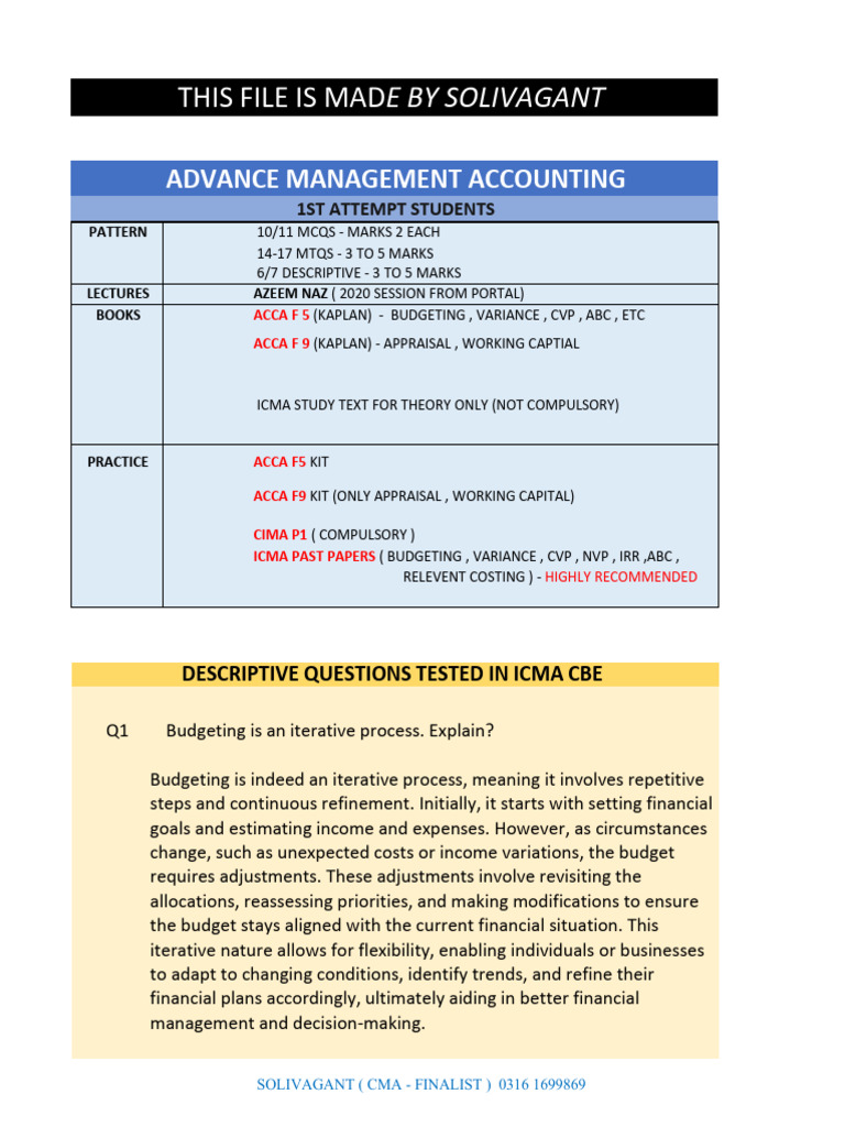 Updated Descriptive Question AMA | PDF | Forecasting | Cost Accounting