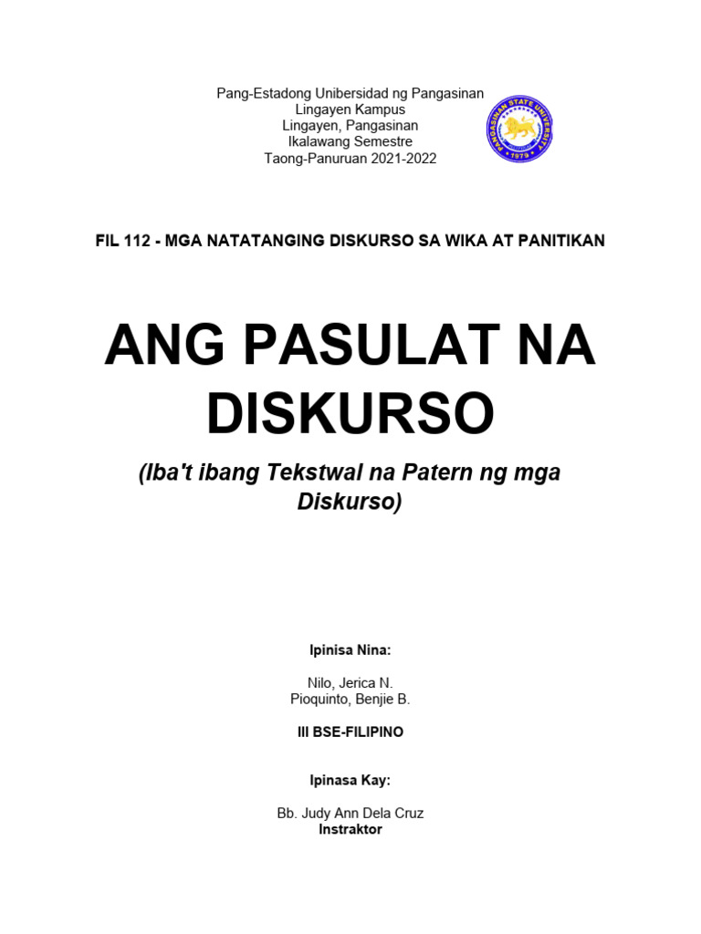 FIL 112 Ang Pagsulat Na Diskurso Ika Anim Na Pangkat | PDF