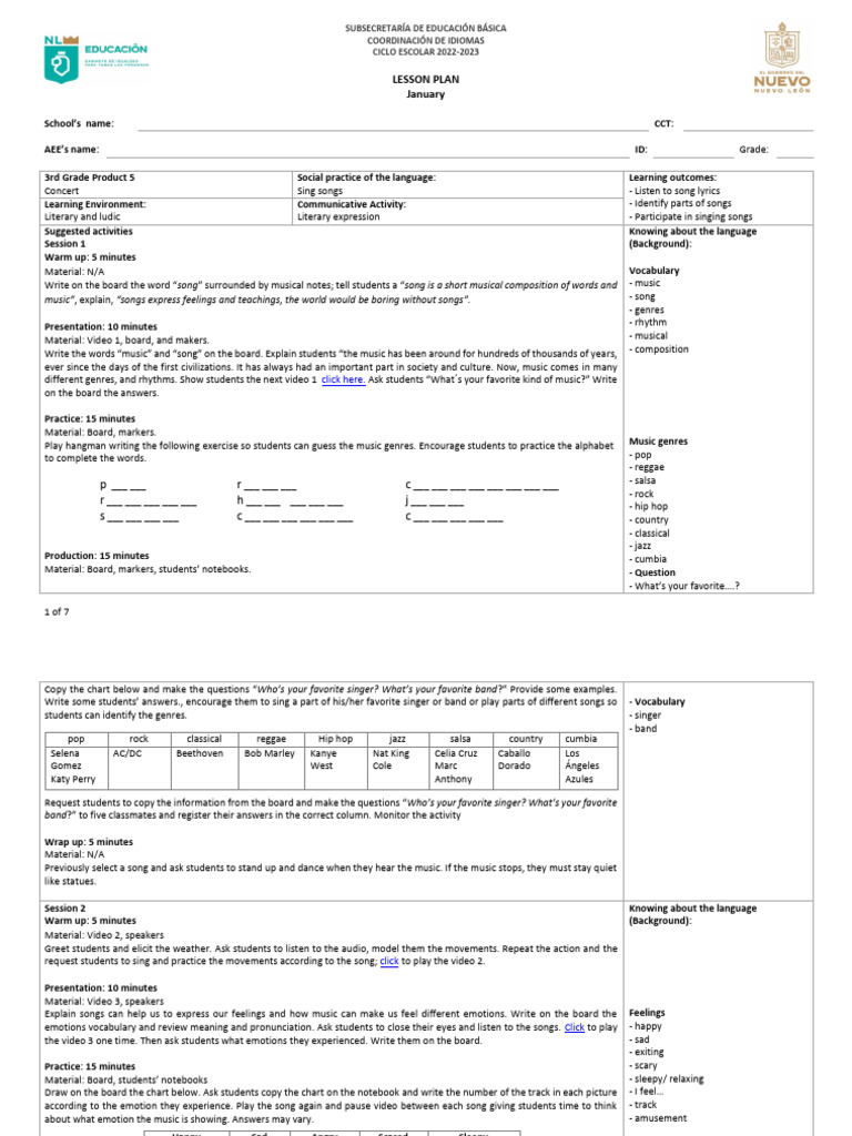 3rd Grade Lesson Plan Product 5 January | PDF | Emotions