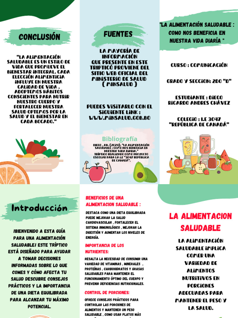 Tríptico Sobre La Alimentación Saludable de Diego Andres 2do D - 20240716 - 194442 - 0000 | PDF ...