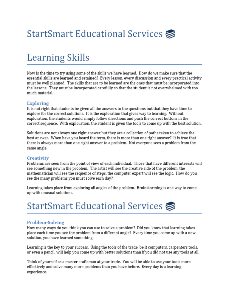 Essential Skills for Effective Learning | PDF | Cognitive Psychology ...