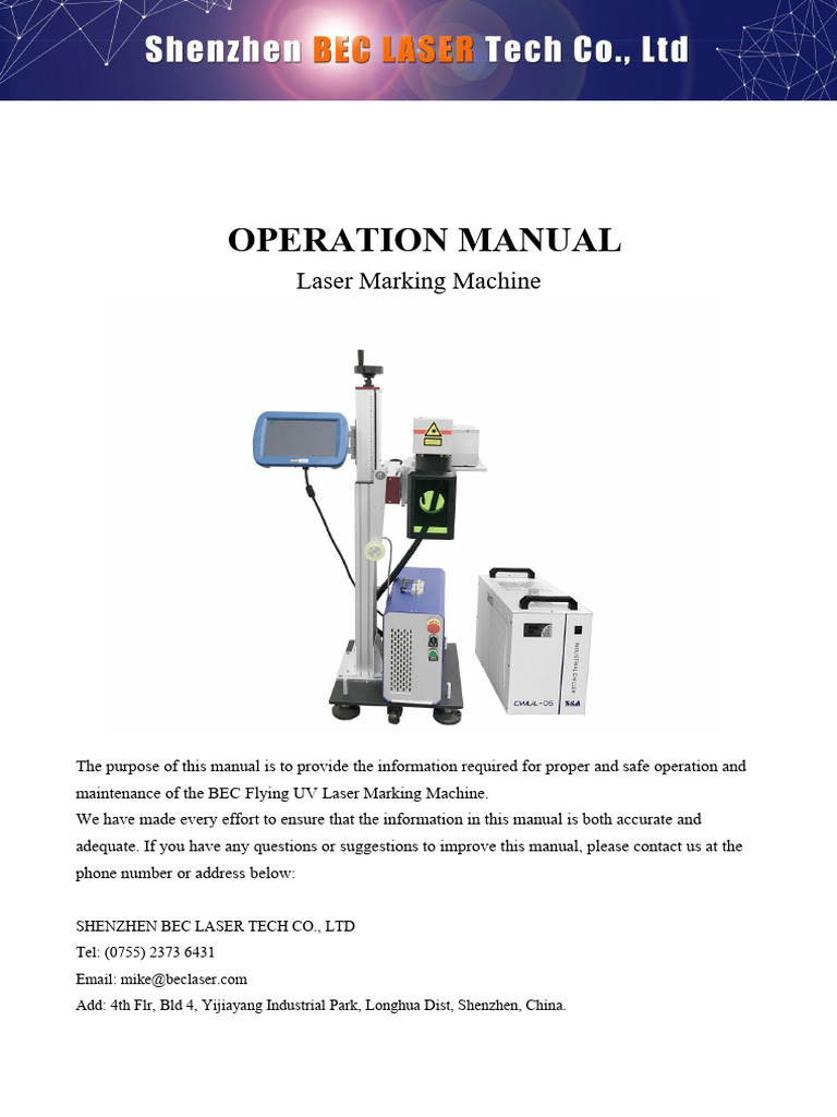 BEC Flying UV Laser Marking Manual | PDF | Laser | Ultraviolet