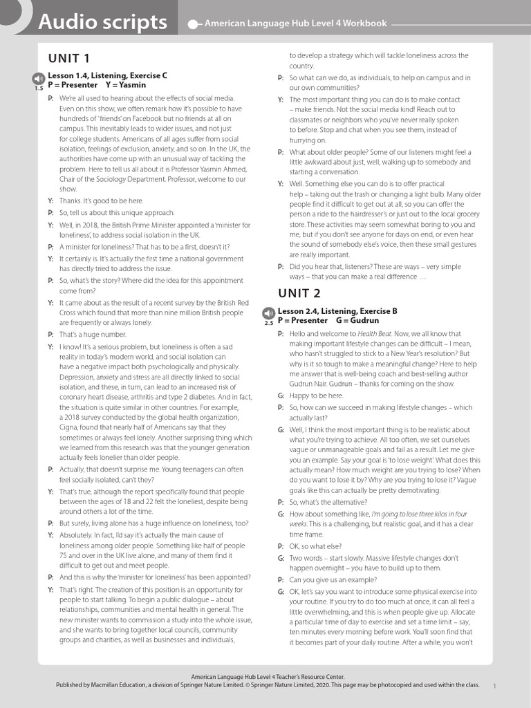 Workbook Audioscripts | PDF | Prosthesis | Loneliness