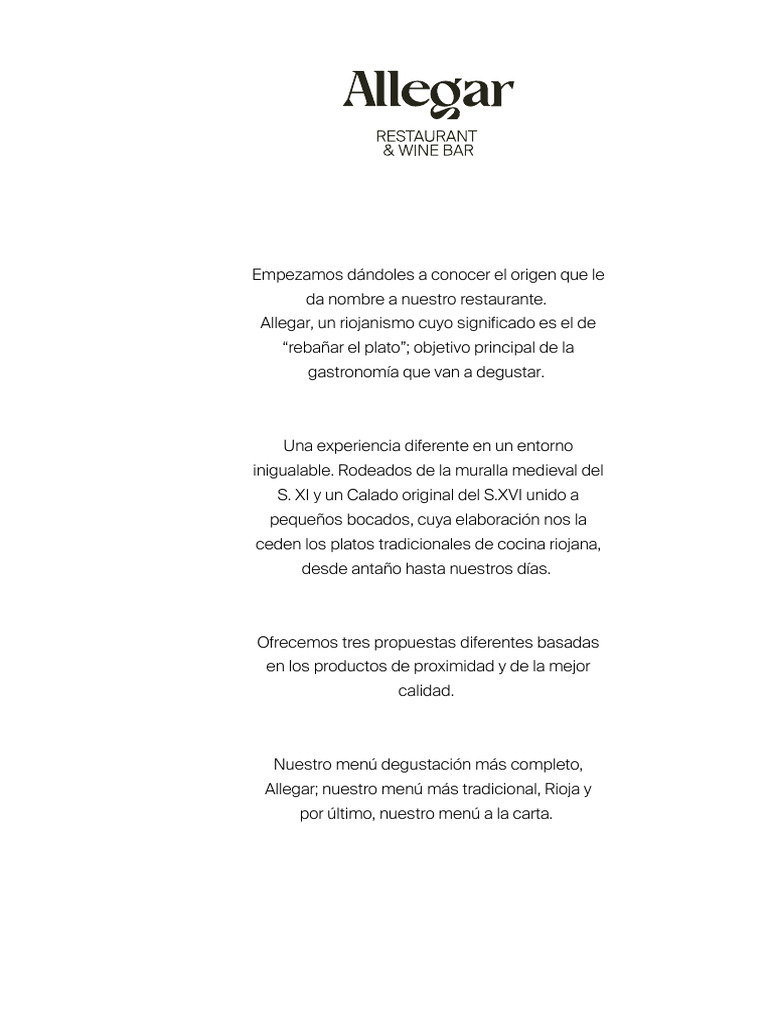 Menu Allegar Restaurante Carta Verano Santa Maria Briones Hotel Espanol ...