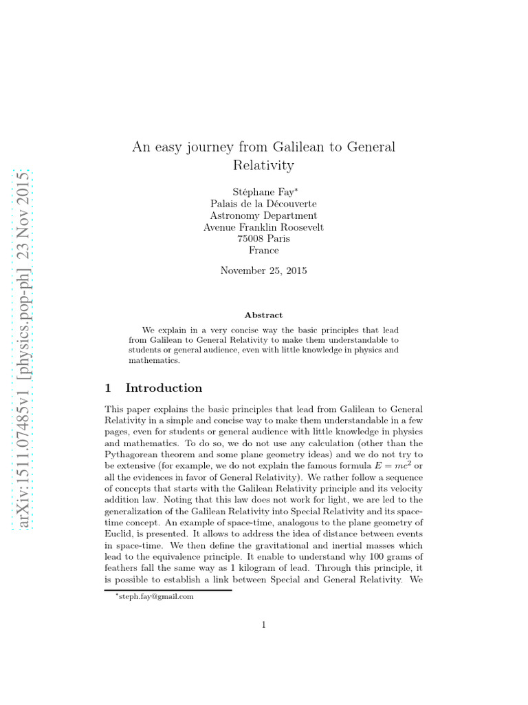 An easy journey from Galilean to General Relativity | PDF | Spacetime ... An easy journey from Galilean to General Relativity | PDF | Spacetime ...