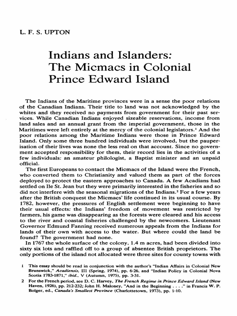 Upton Indians and Islanders The Micmacs in Colonial PEI Acadiensis ...
