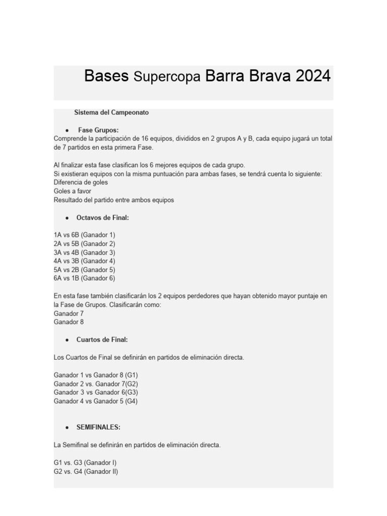Nuevo Libre Bases Copa Barra Brava 2024 | PDF | Deportes | Reglas y ...