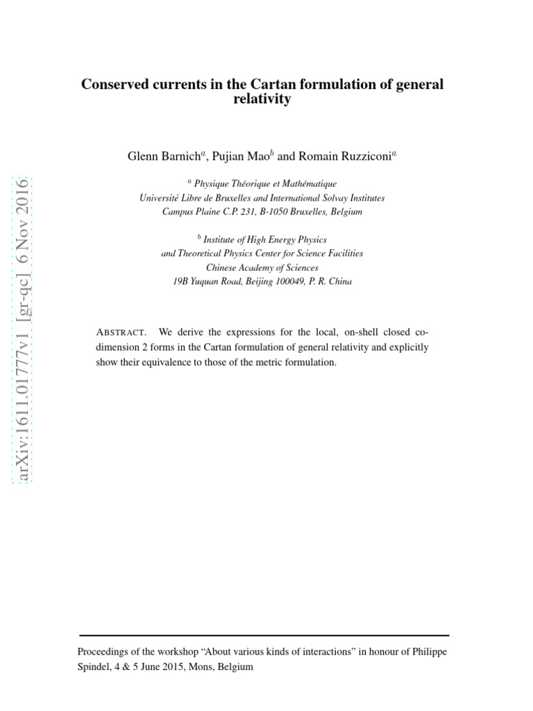 Conserved Currents In The Cartan Formulation Of General Theory Of Relativity Pdf Field