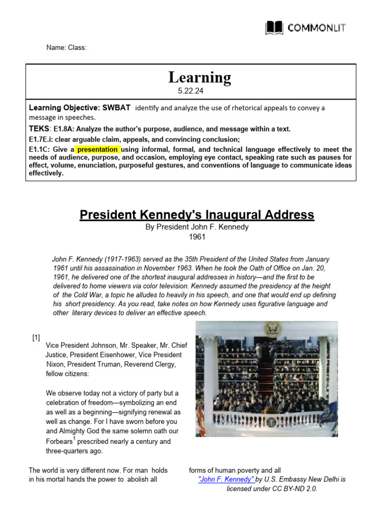 Analyzing Kennedy's Inaugural Rhetoric | PDF | Logos | Rhetoric