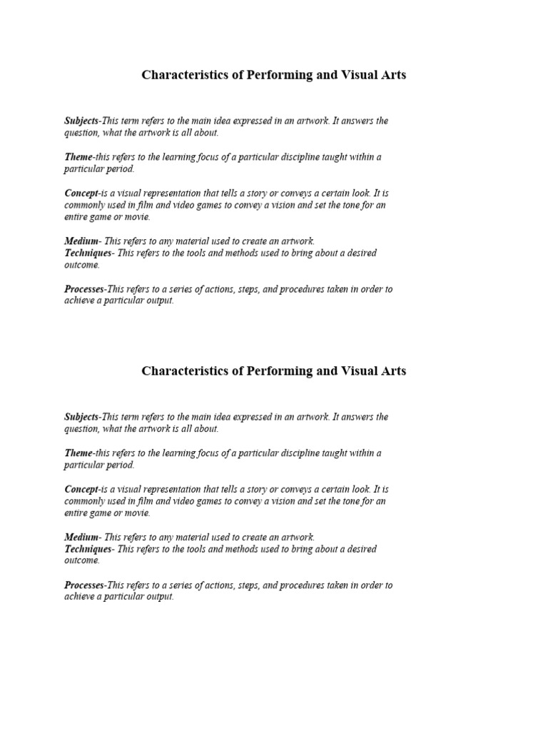 Characteristics of Arts Explained | PDF