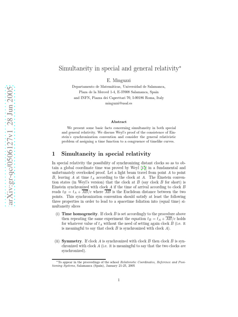 Simultaneity in special and general relativity | PDF | Spacetime ...