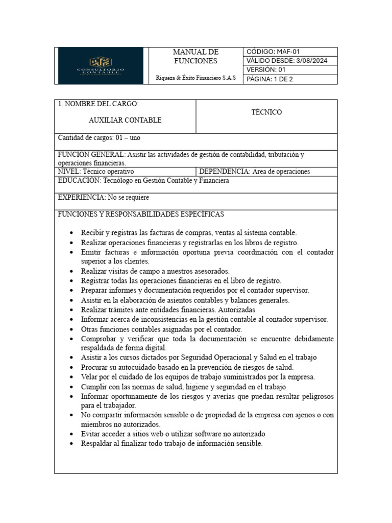 Formato Manual Funciones Terminado | PDF | Contabilidad | Business