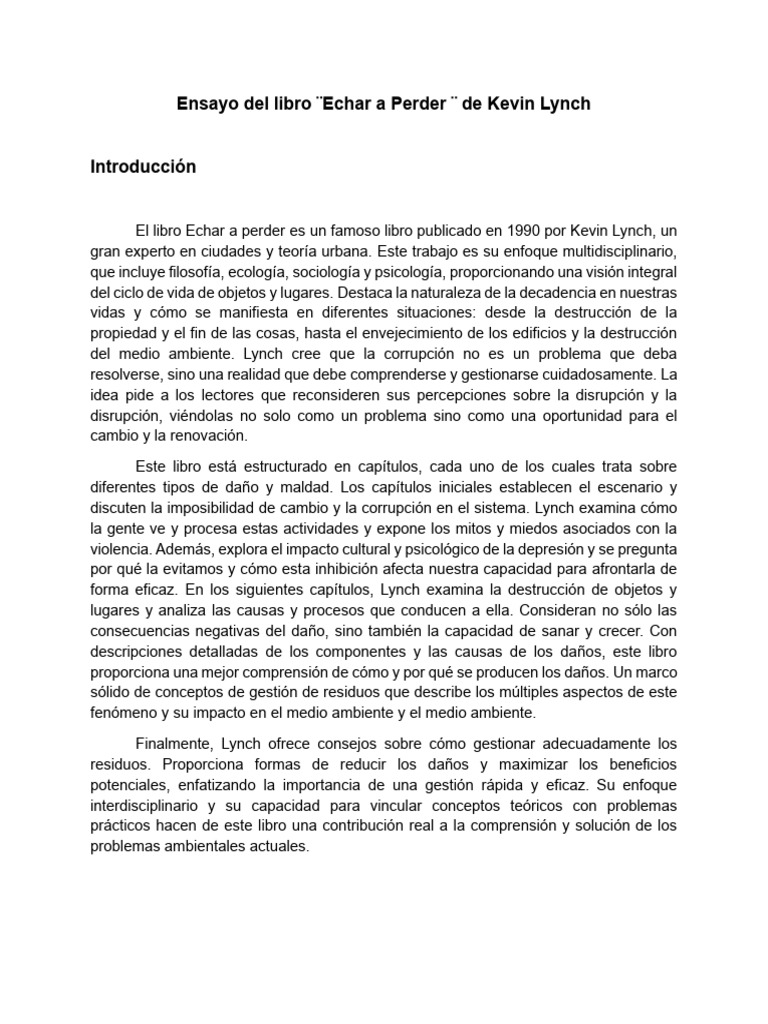 Ensayo sobre Echar a Perder de Kevin Lynch- | PDF | Infraestructura ...