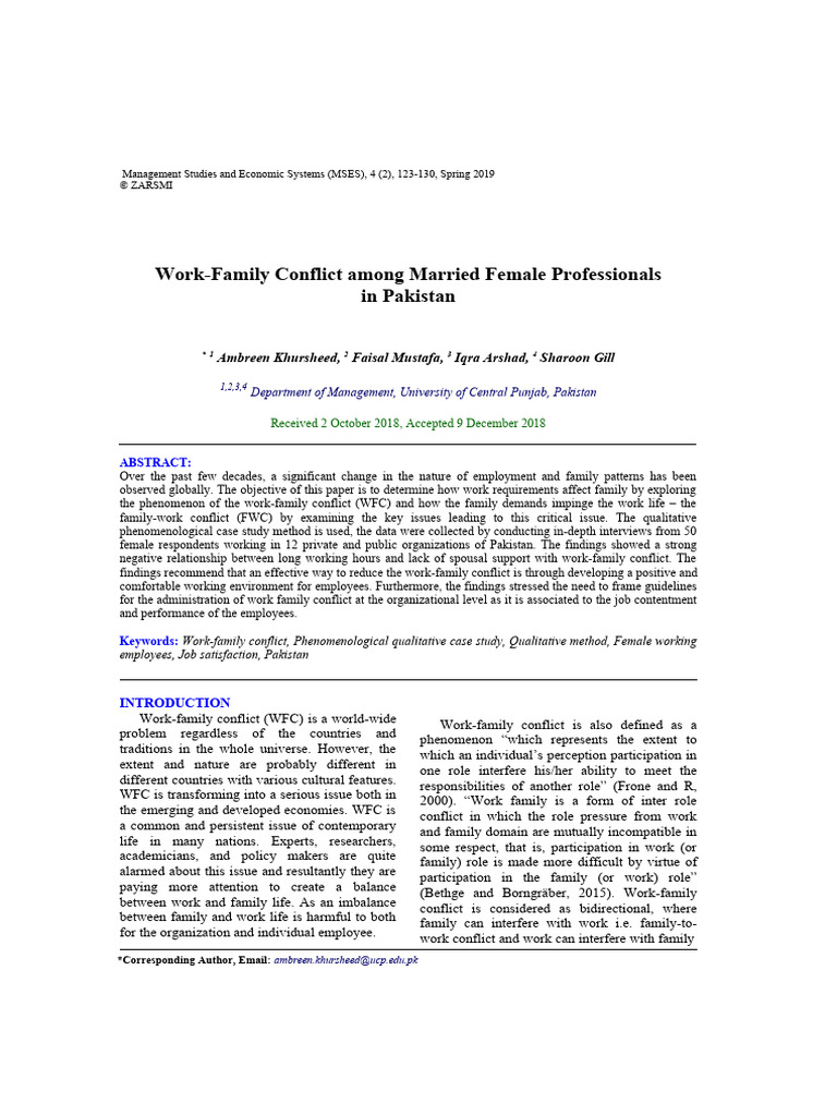 Work-Family Conflict Among Married Female Professionals | PDF ...