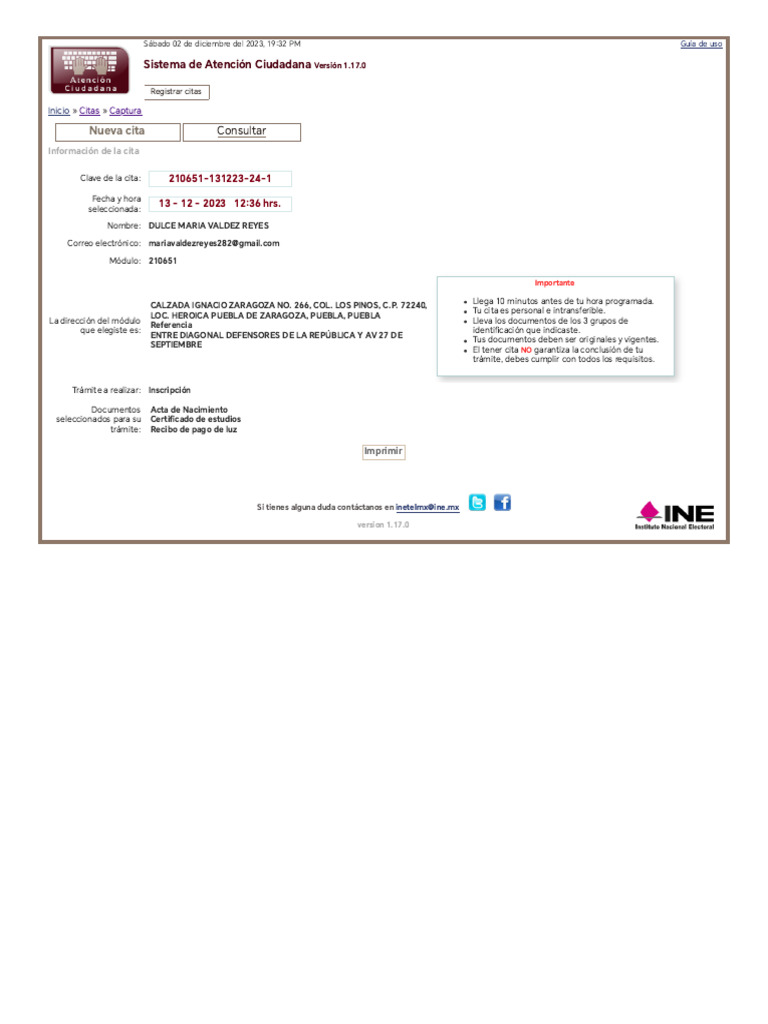 Guía para Registrar Citas INE | PDF