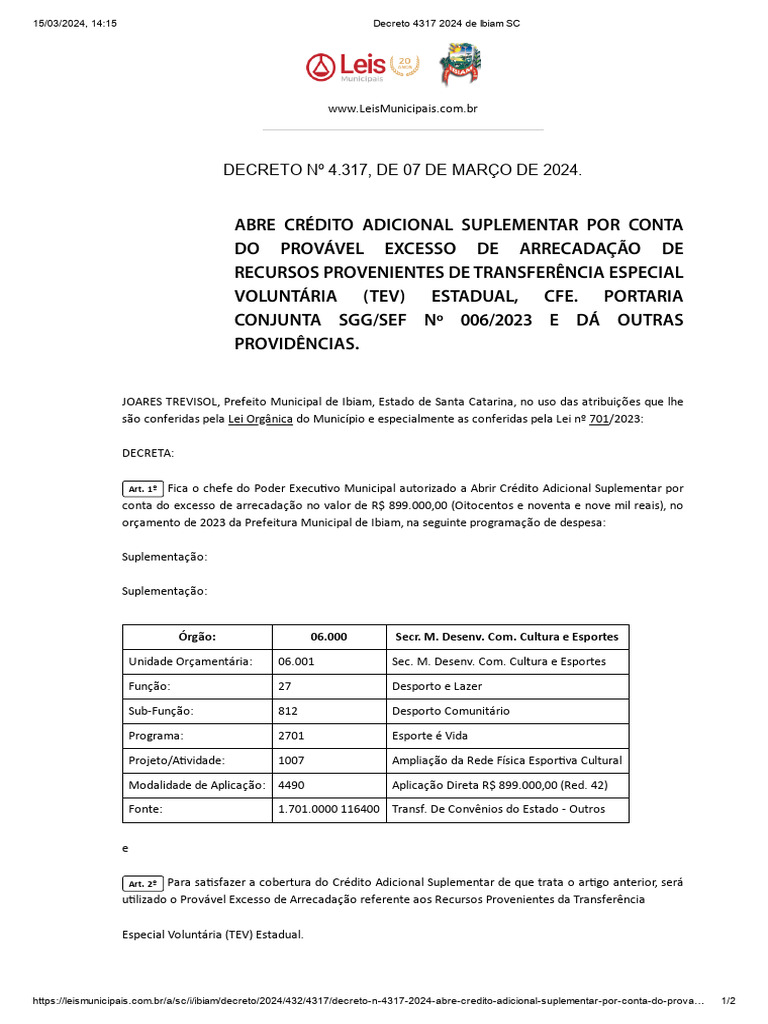 Decreto 4317 2024 de Ibiam SC | PDF