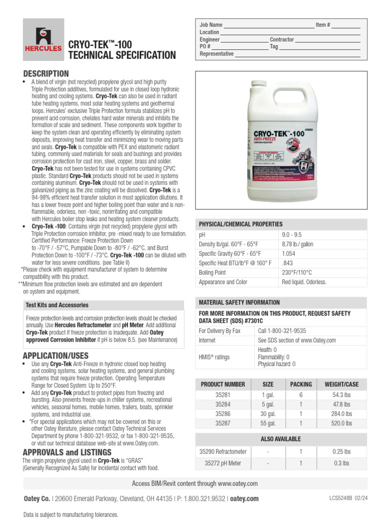 Raw 07 Cryo-TEK-100 SUBMITTAL 001 | PDF | Chemistry | Materials
