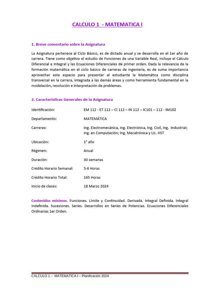 Planificación Calculo 1 | PDF | Integral | Análisis matemático