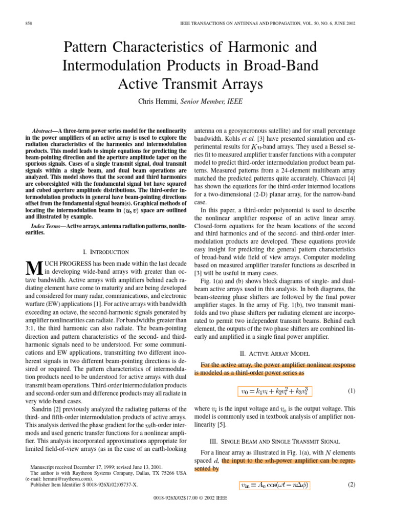 Pattern Characteristics of Harmonic and Intermodulation Products in ...