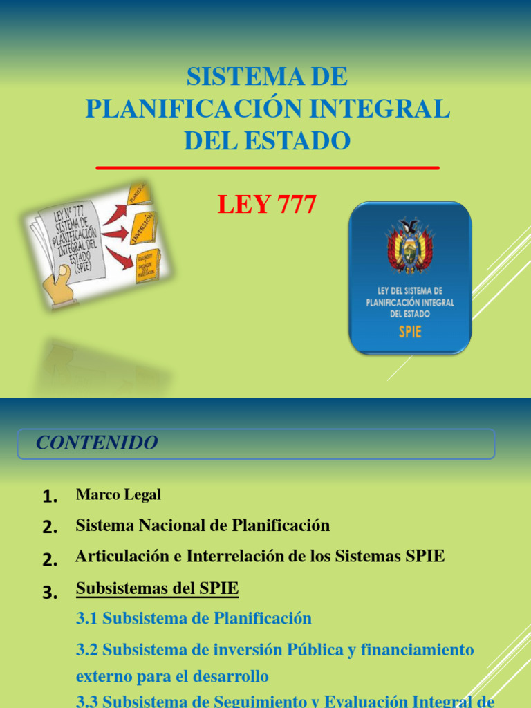 Ley 777: Sistema de Planificación Integral del Estado | PDF | Planificación | Administración Pública