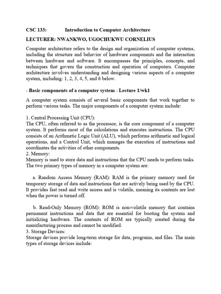 Introduction To Computer Architecture Lecture1 | PDF | Central Processing Unit | Computer Data ...