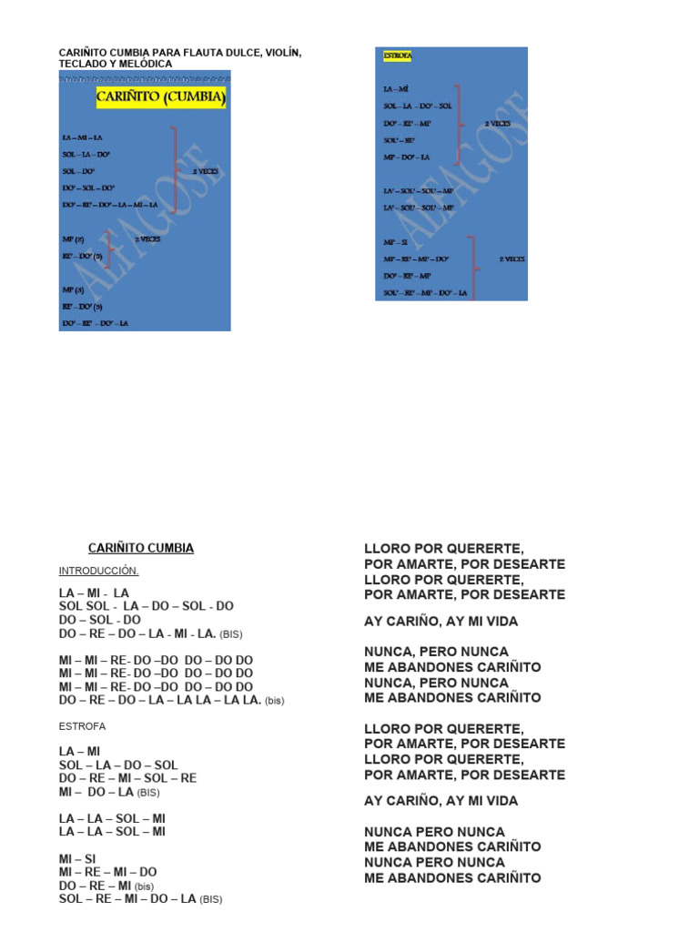 Cariñito - Cumbia para Flauta Dulce | PDF