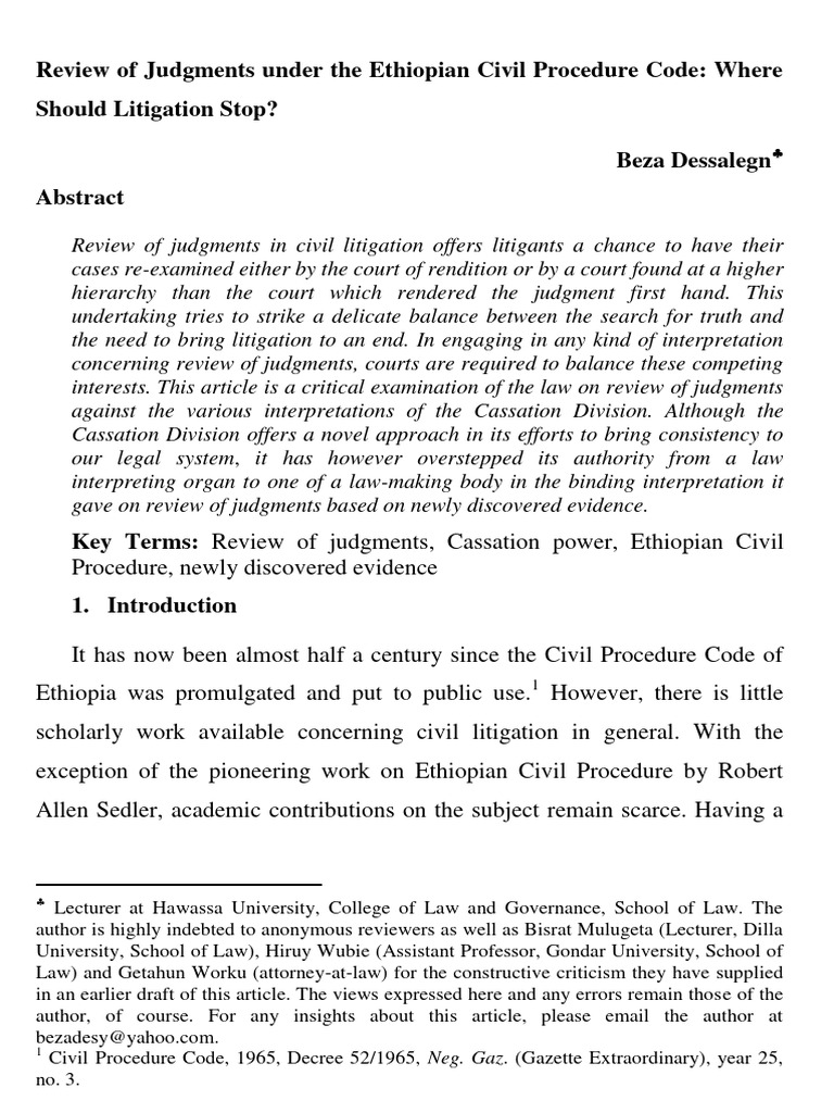 Review of Judgments under the Ethiopian Civil Procedure Code | PDF ...