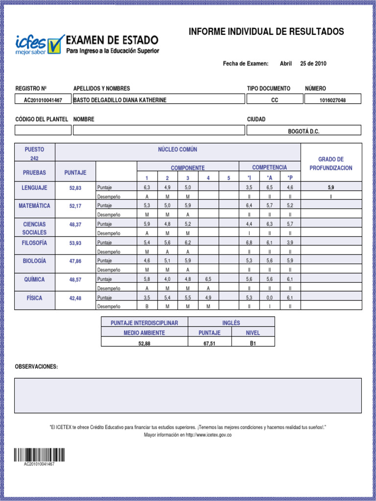 Certificado Icfes | PDF