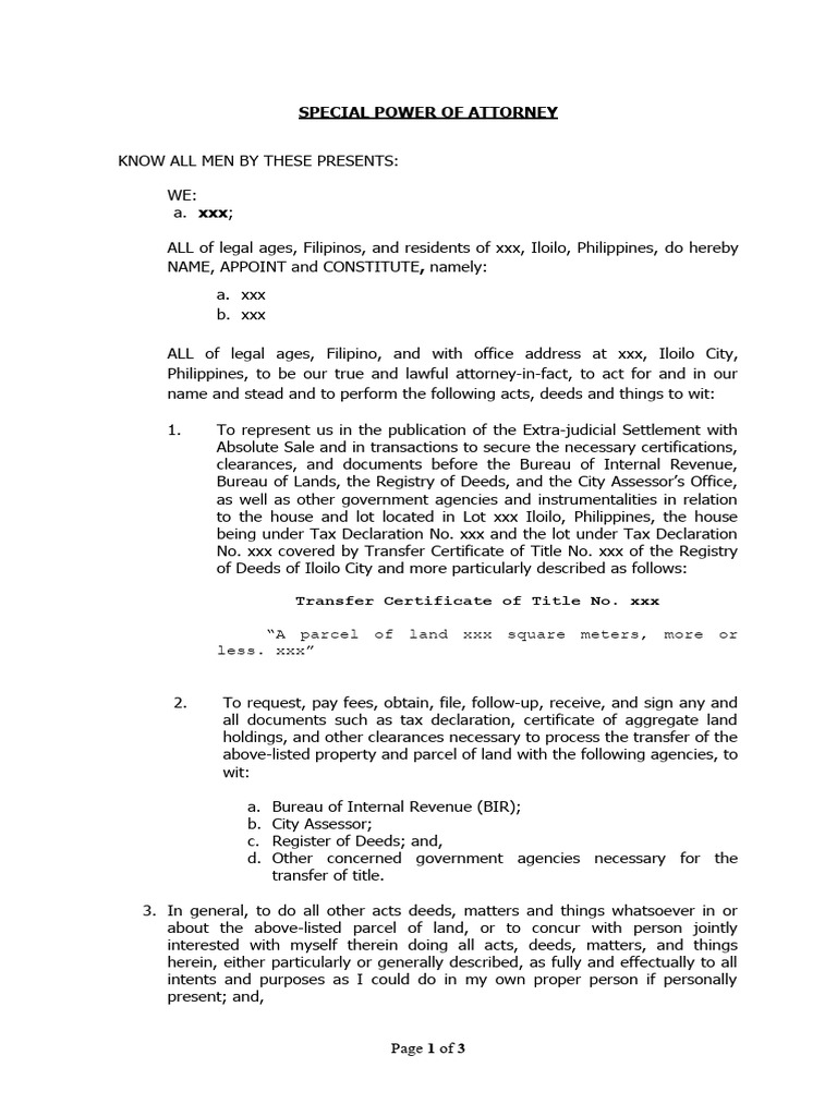 SPA For Settlement of Estate | PDF | Power Of Attorney | Notary Public