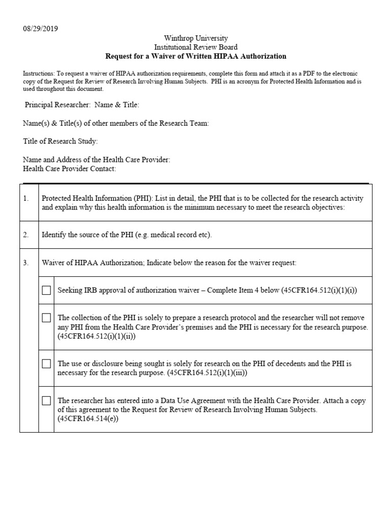 HIPAA Authorization Waiver | PDF | Health Insurance Portability And ...