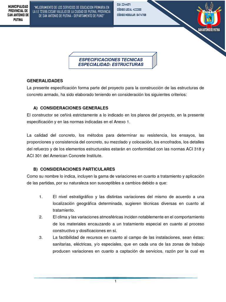 EE.TT. ESTRUCTURAS GENERALES | PDF | Hormigón | Fundación (Ingeniería)