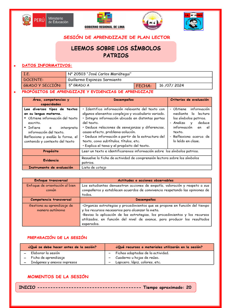 Sesión 2 - Plan Lector | PDF | Evaluación | Aprendizaje