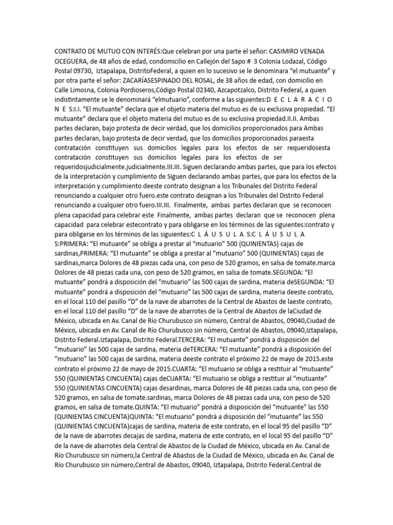 Contrato de Mutuo Con Interés | PDF