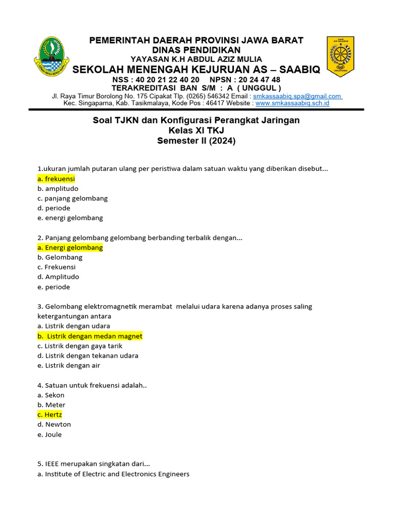 Soal TJKN Kelas XI TKJ Semester II | PDF | Sains & Matematika | Komputer