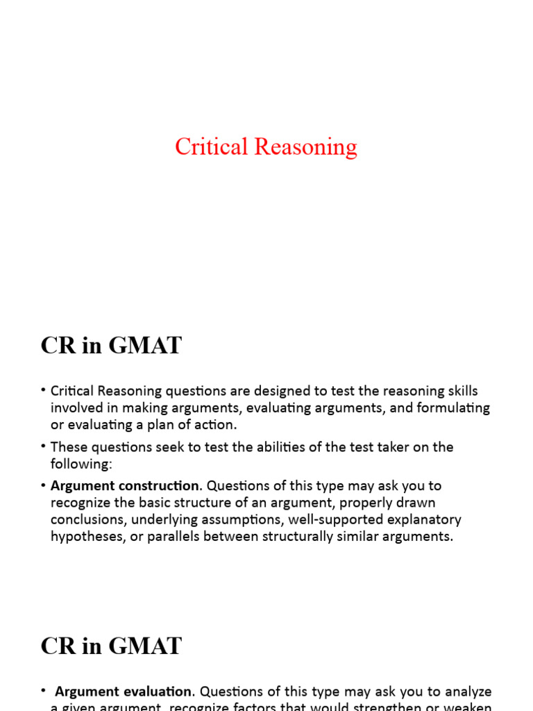 Critical Reasoning GMAT | PDF | Argument | Inductive Reasoning