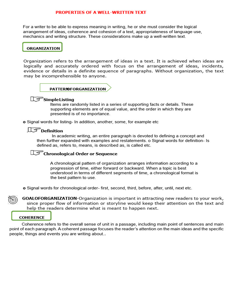LESSON 4 R&W - PROPERTIES OF A WELL WRITTEN TEXT final | PDF | Time ...