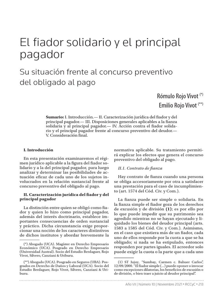 2021-1 - El Fiador Solidario y El Principal Pagador. Su Situacion ...