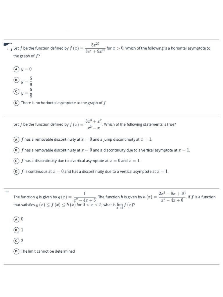 Limits and Continuity Mini-Review 5: MCQ | PDF | Asymptote | Mathematics