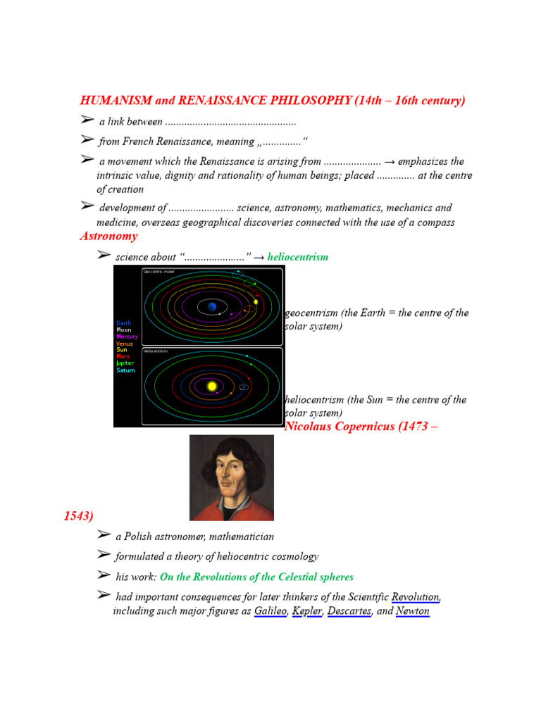 HUMANISM and RENAISSANCE PHILOSOPHY (14th - 16th Century ...